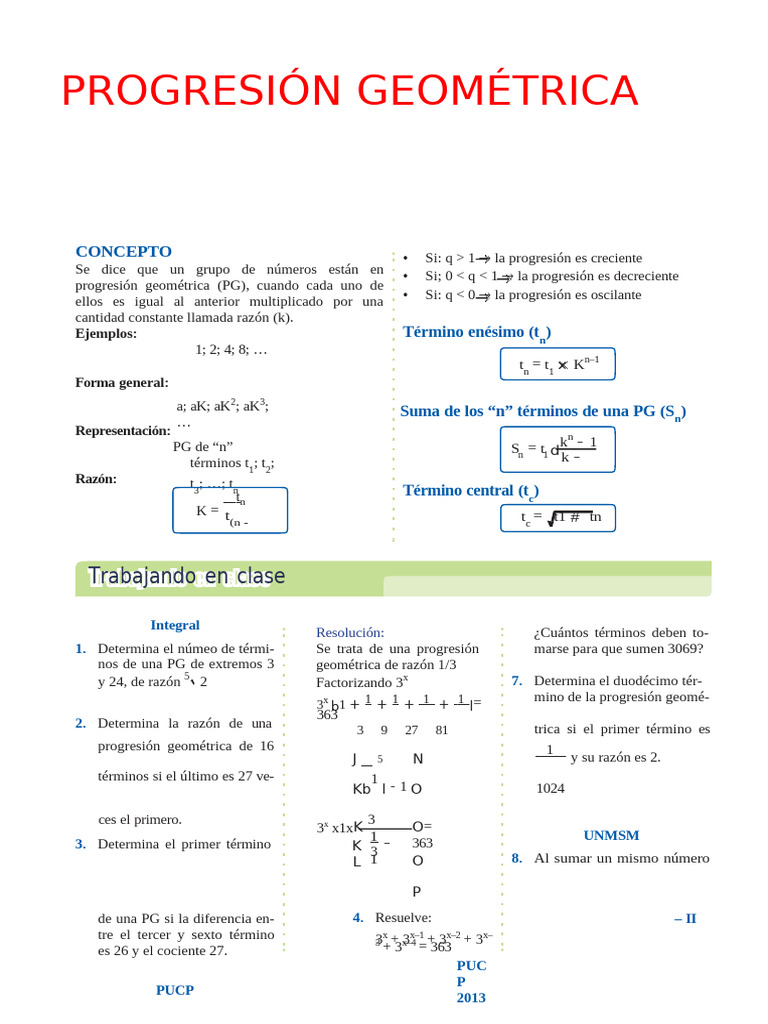 La Progresion Geometrica para Quinto Grado de Secundaria | PDF