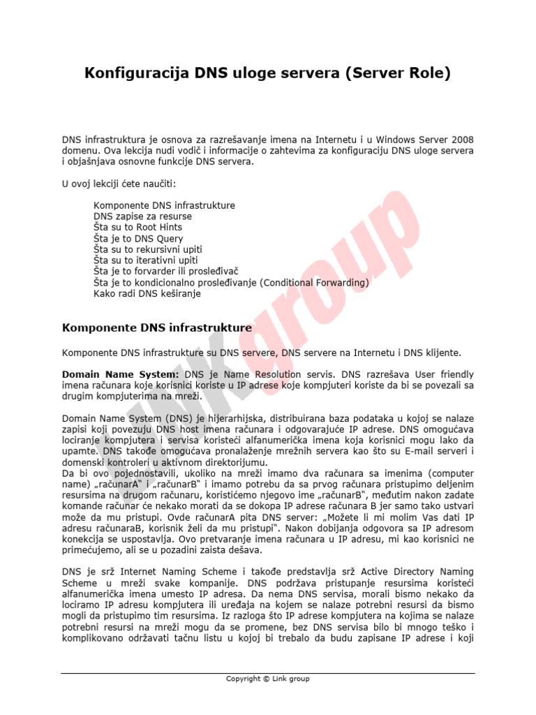 Konfiguracija DNS Uloge Servera (Server Role) | PDF