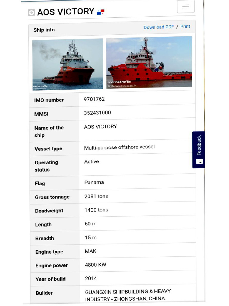 AOS Victory Multi-Purpose Offshore Vessel | PDF