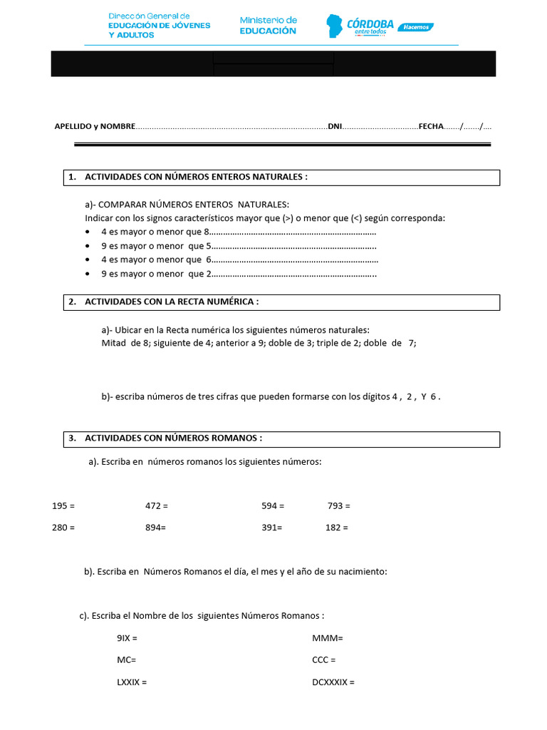 Eval - Previa - Mat - 1er Año | PDF