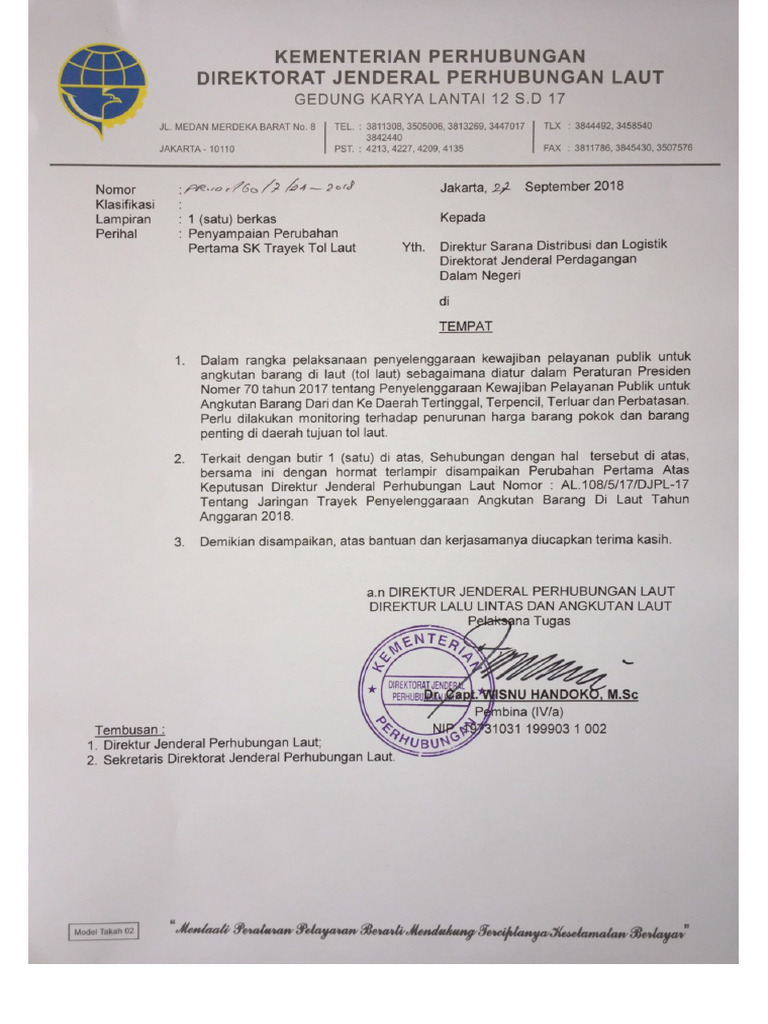 Kep Dirjen Hubla 2018 Tentang Perubahan Pertama Jaringan Trayek ...