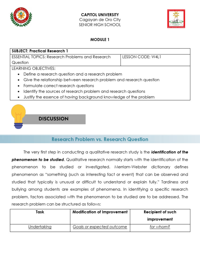 Week 4 Module Research Problem and Questions | PDF