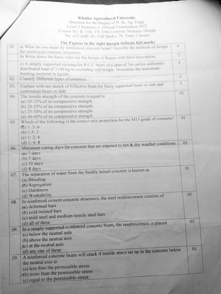 Question Concrete Structure Design | PDF