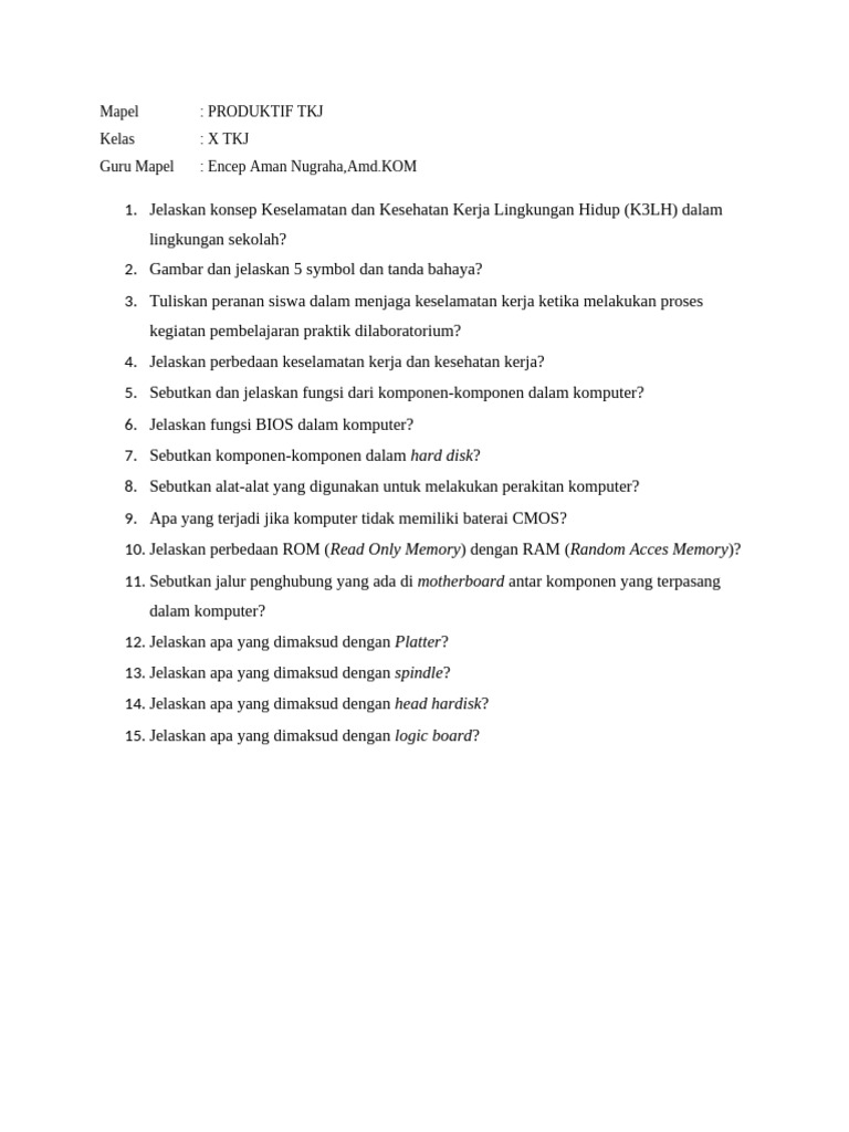 Produktif TKJ Kelas X | PDF