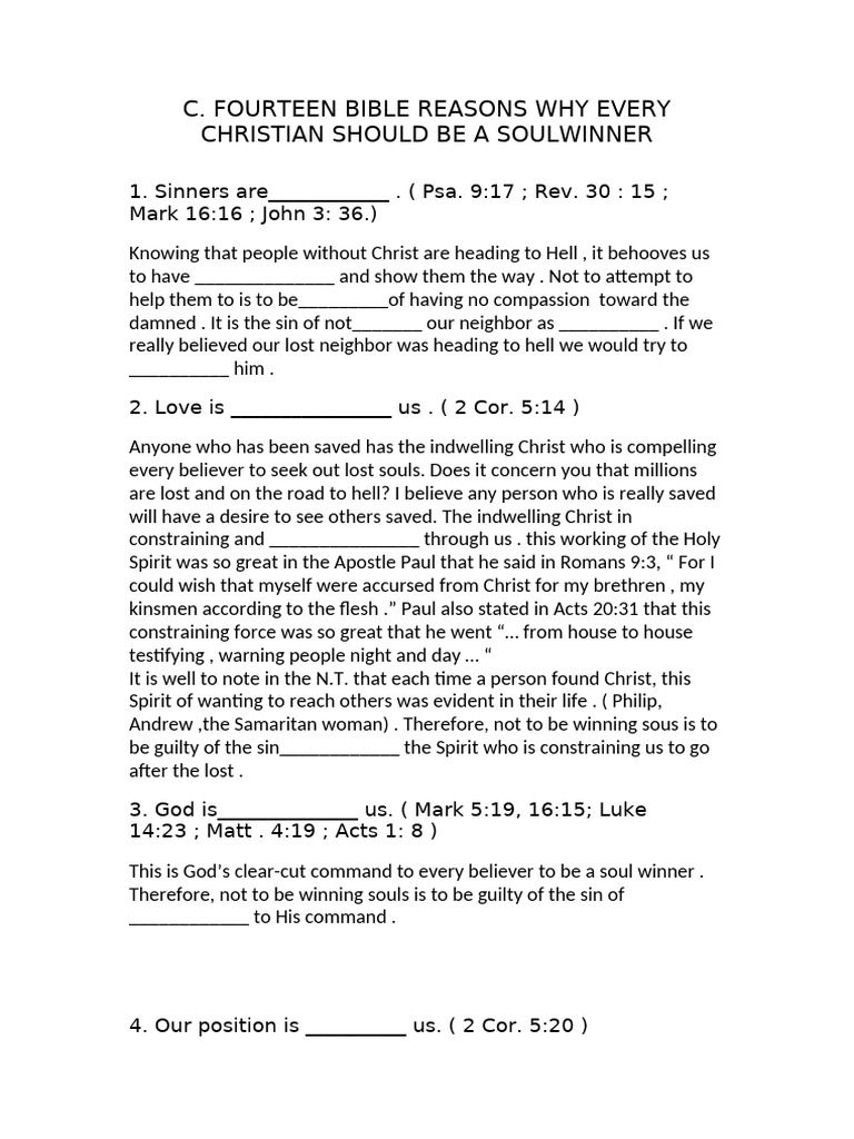 FOURTEEN BIBLE REASONS WHY EVERY CHRISTIAN SHOULD Personal Evangelism | PDF