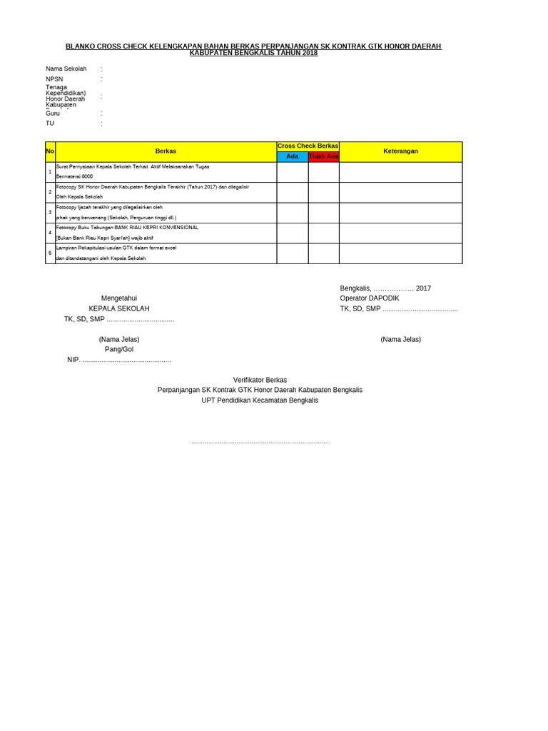 Form Ceklis Kelengkapan Berkas Bahan | PDF
