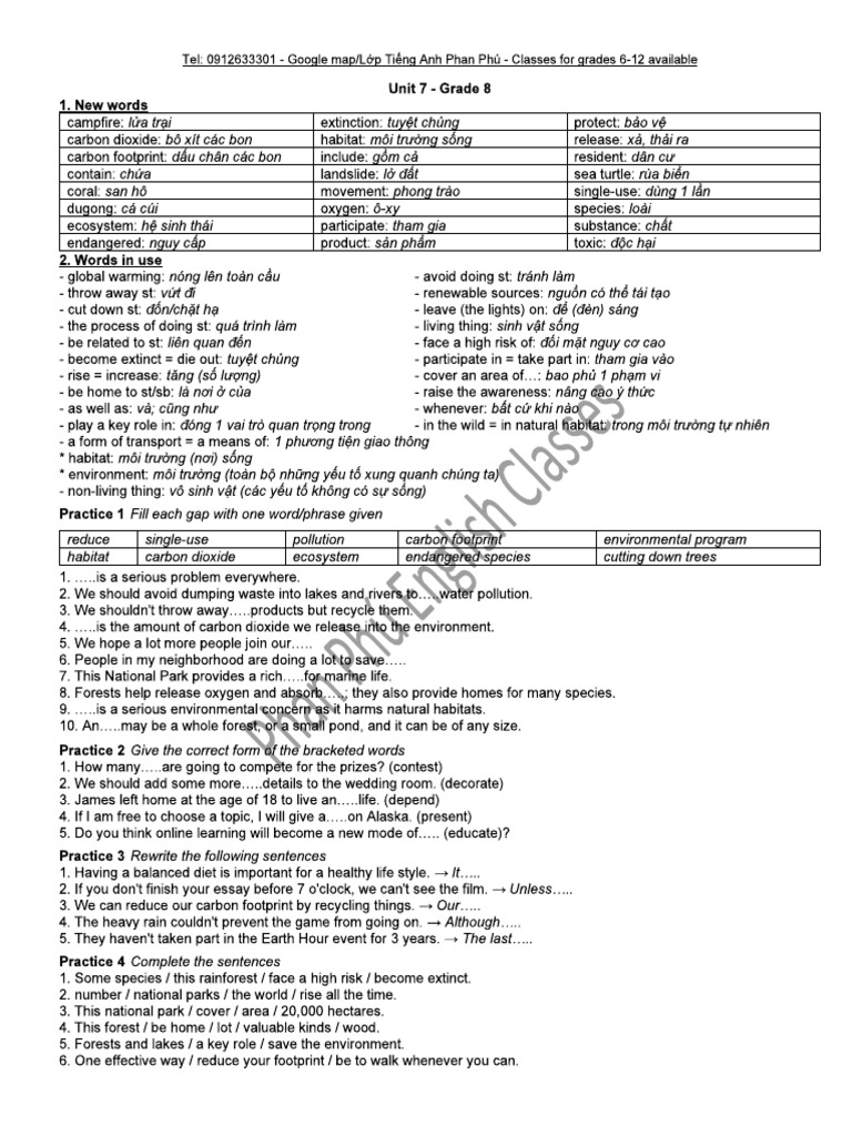 Words in Use Unit 7 G8 | PDF