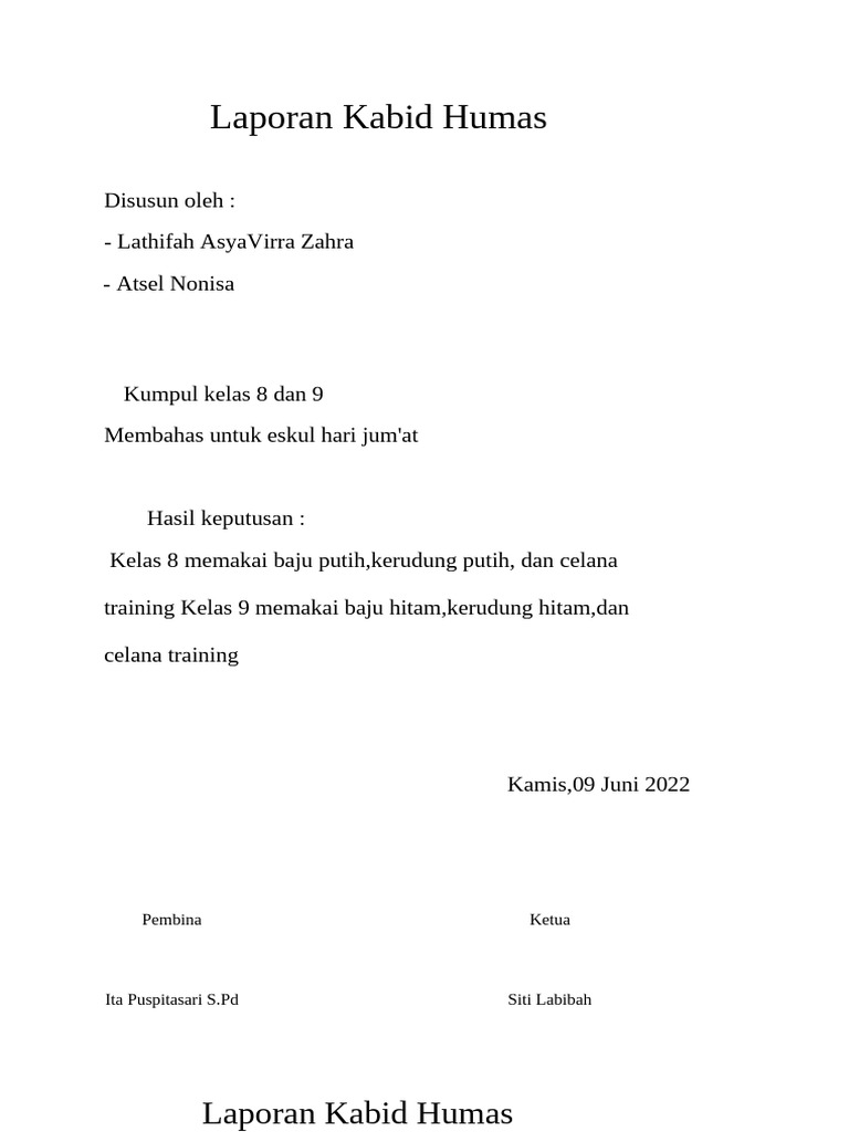 Laporan Kabid hUMASS | PDF