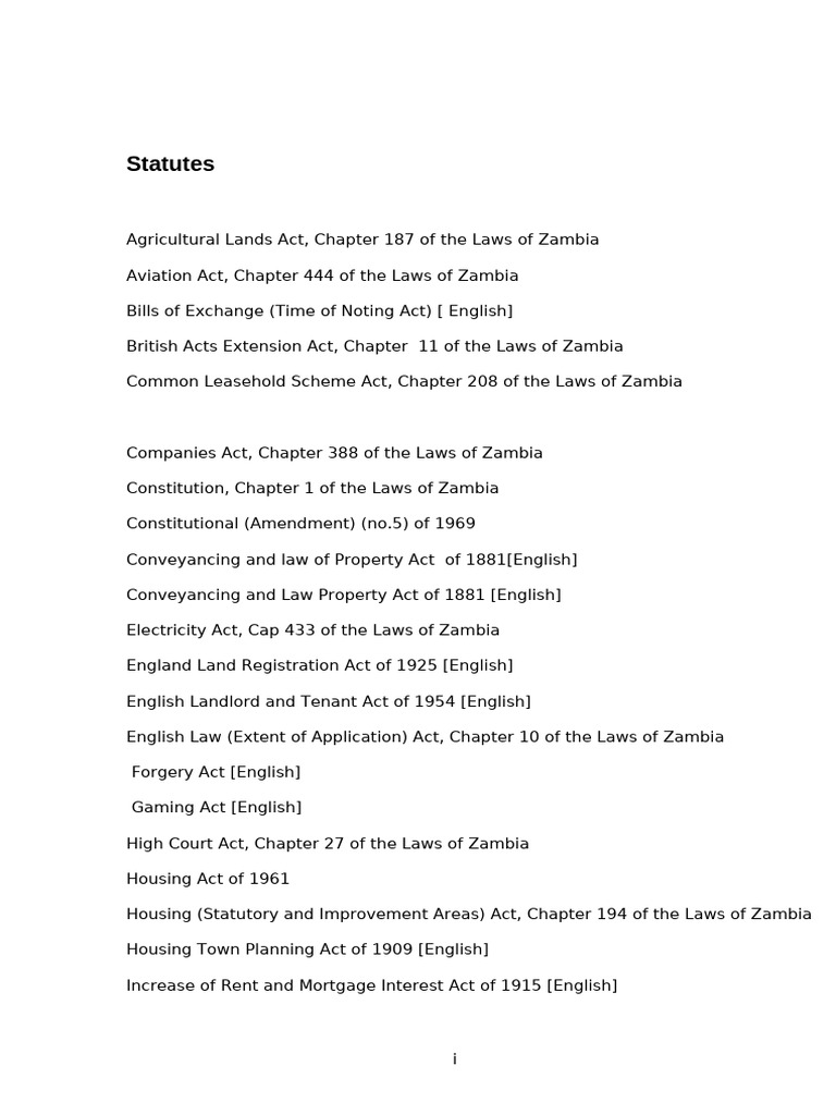 Table of Statutes 11th February | PDF | Leasehold Estate | Finance ...