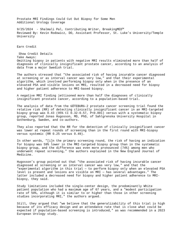 Prostate MRI Findings Could Cut Out | PDF