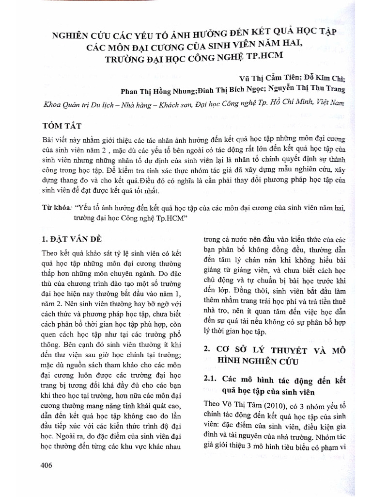 1367956793cac Yeu To Anh Huong Den KQHT Cac Mon Dai Cuong Cua SV Nam 2 Hutech | PDF