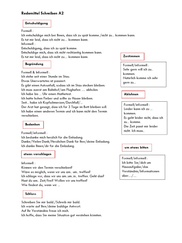 Redemittel Schreiben A2 | PDF