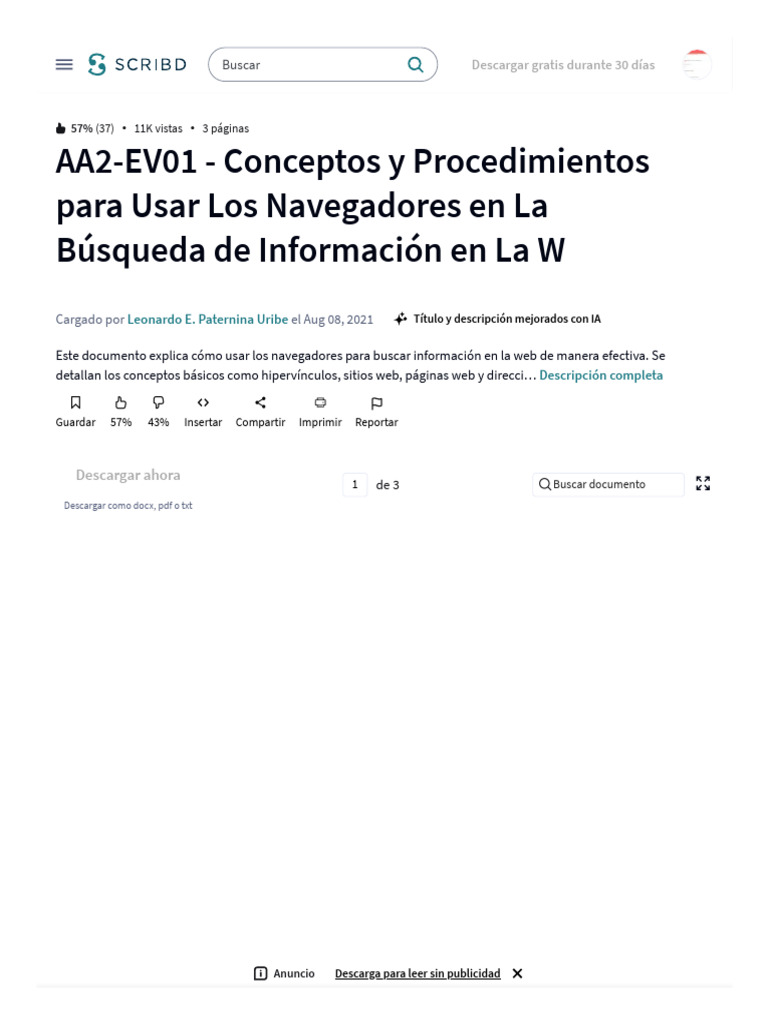 AA2-EV01 - Conceptos y Procedimientos para Usar Los Navegadores en La Búsqueda de Información en ...