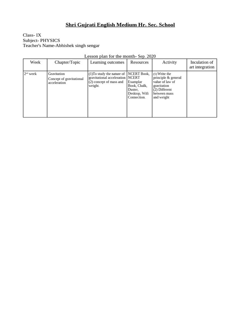 Class IX - Physics - Sept. | PDF