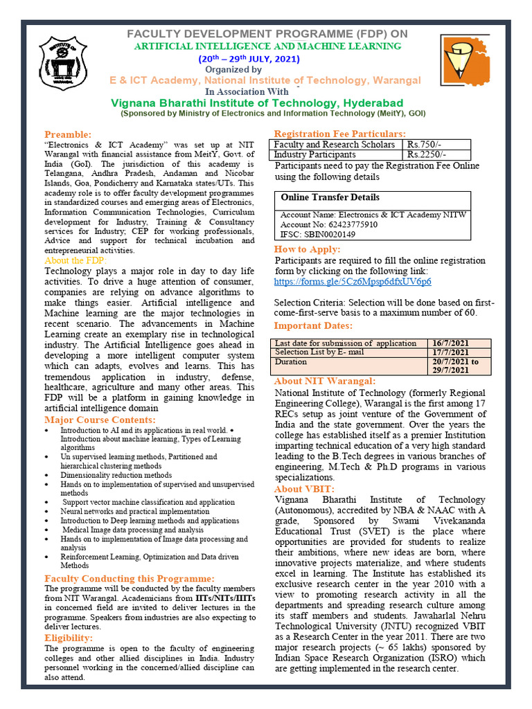 AI and ML FDP Brochure | PDF