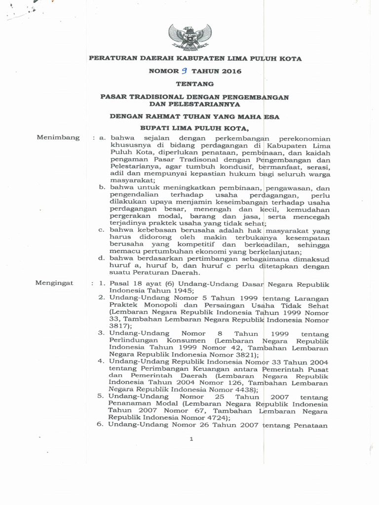 Perda Kab. 50 Kota 2016-9 | PDF