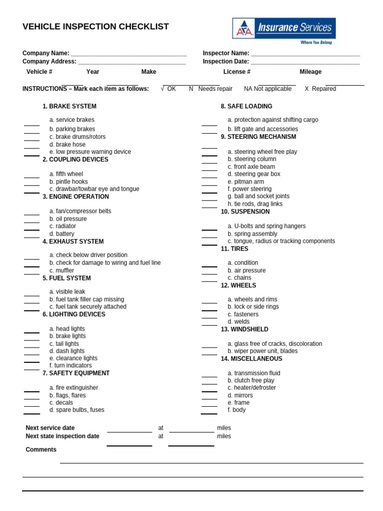 Vehicle Inspection Cklist | PDF