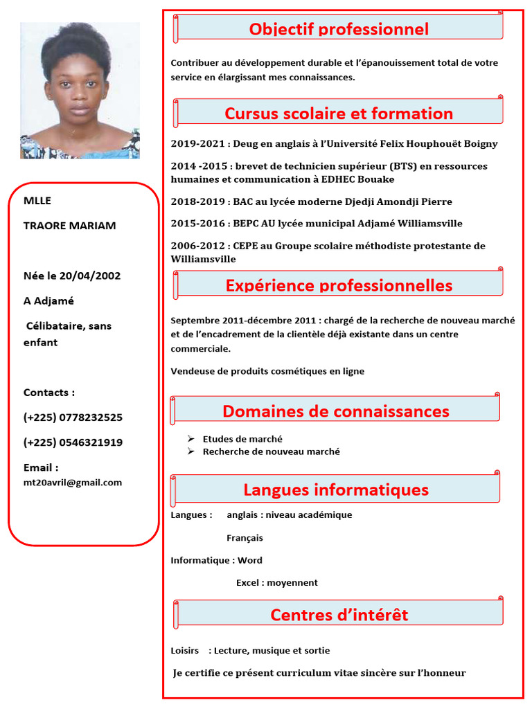 CV Mariam Traore | PDF