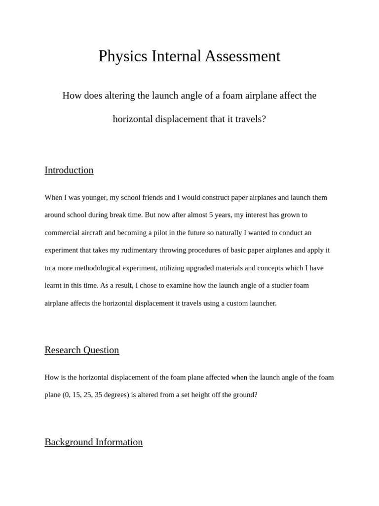 Physics Internal Assessment | PDF | Force | Physical Quantities