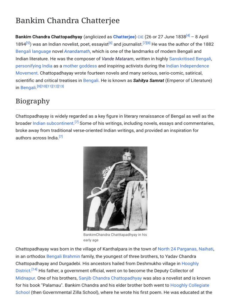 Bankim Chandra Chatterjee - Wikipedia | PDF | Religion & Spirituality ...