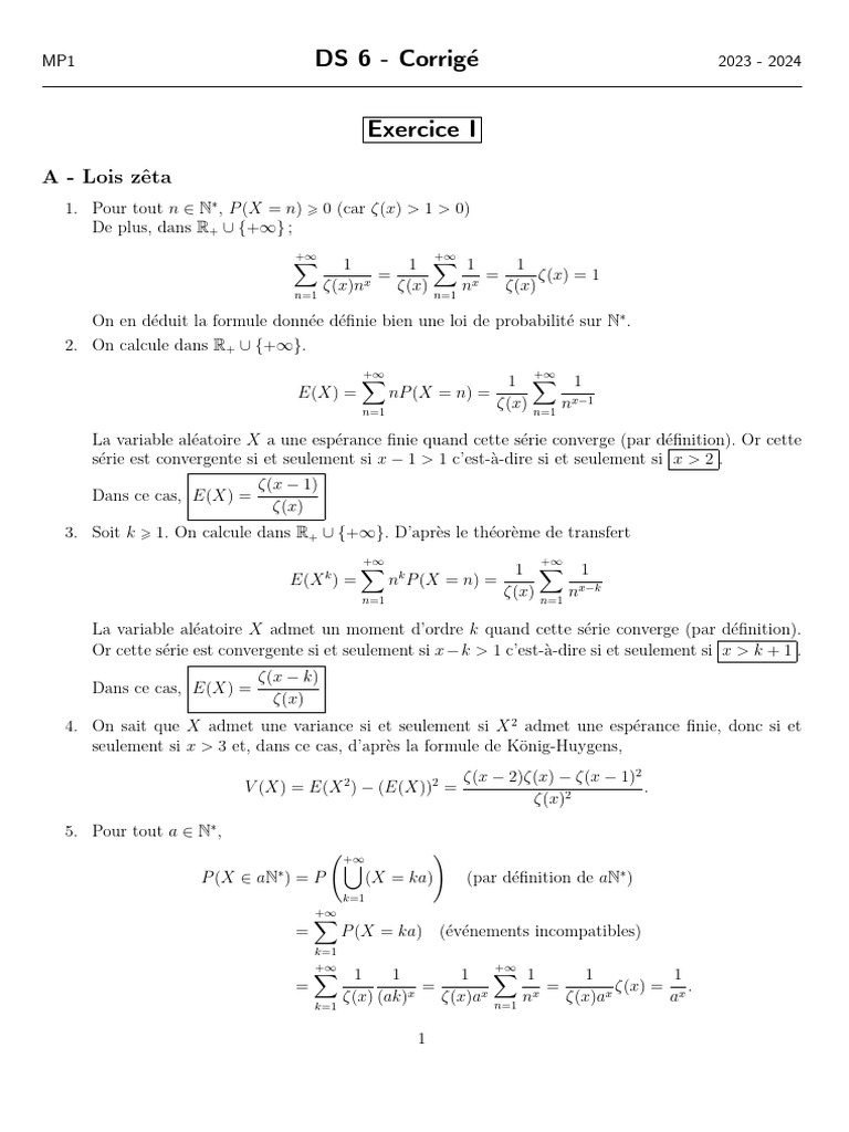 DS 6 - Corrig E: A - Lois Z Eta | PDF