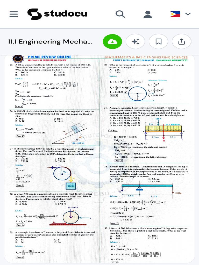 11.1 Engineering Mechanics 01 Solutions - Mechanical Engineering Review ...