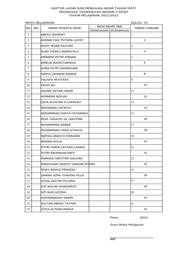 Daftar Hadir BTQ | PDF