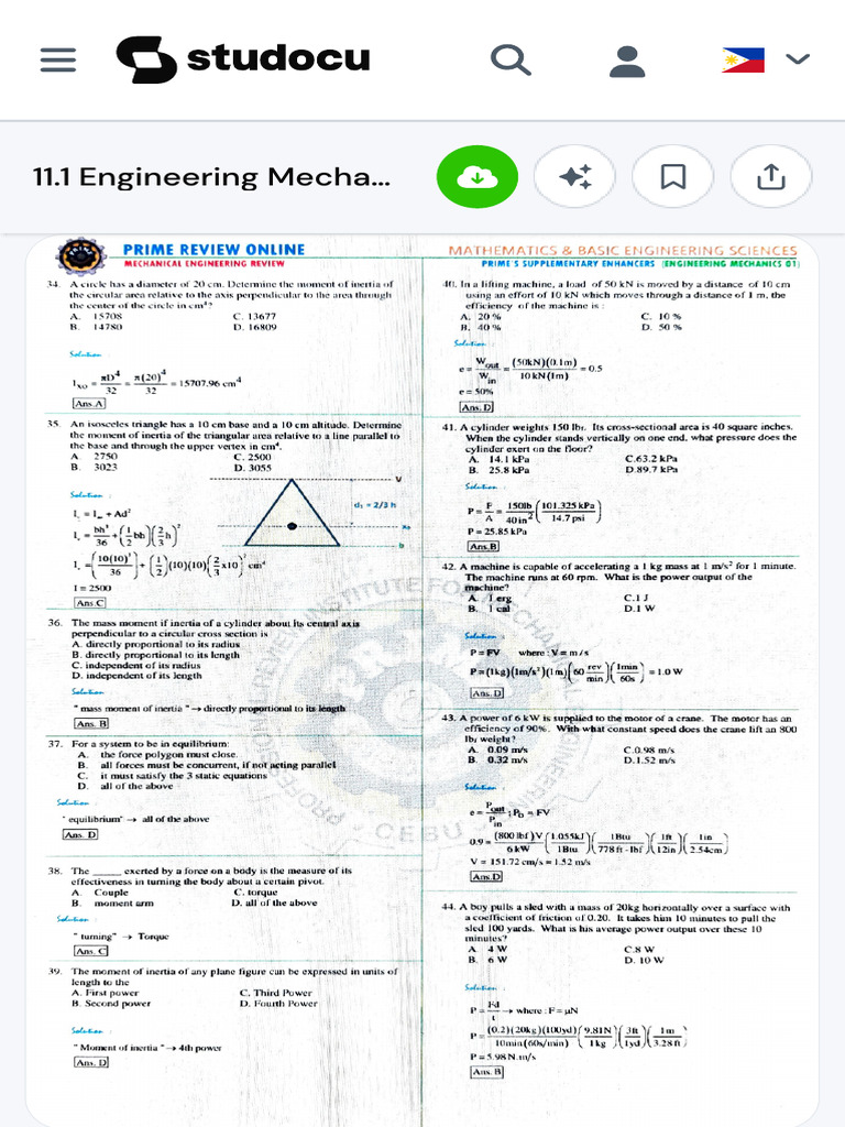 11.1 Engineering Mechanics 01 Solutions - Mechanical Engineering Review ...