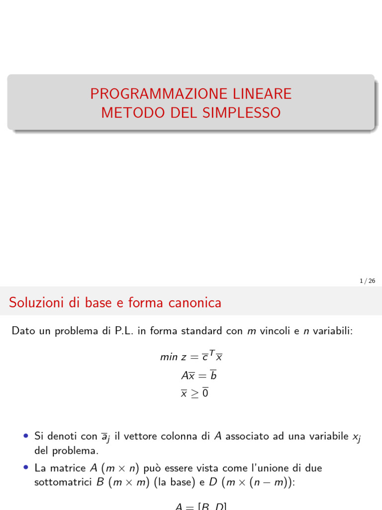 Programmazione Lineare Metodo Del Simplesso | PDF