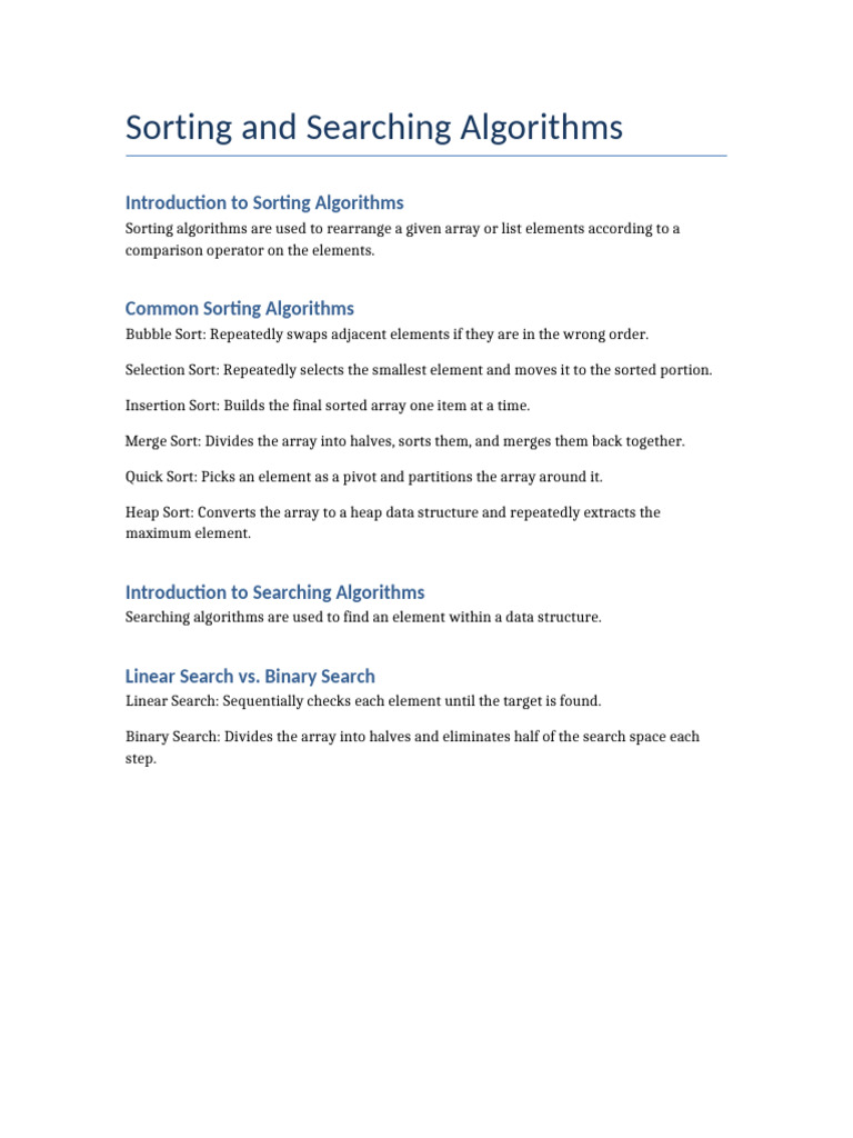 Sorting and Searching Algorithms | PDF