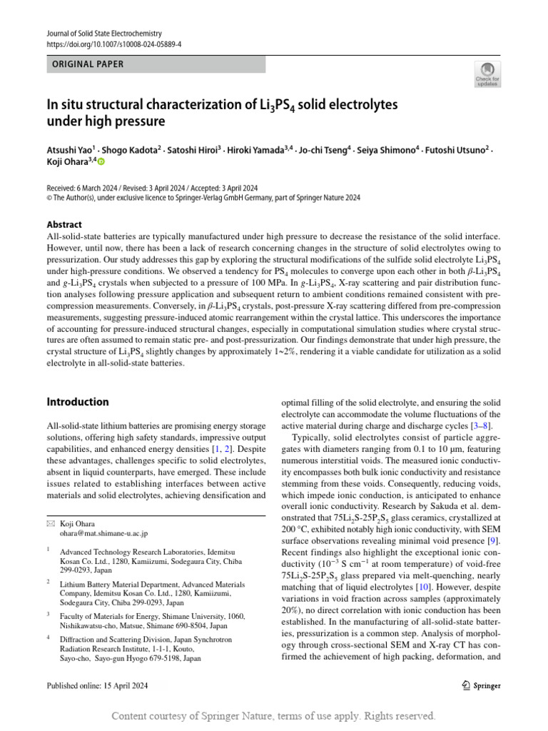 In Situ Structural Characterization of Li3PS4 Soli | PDF | Electrical ...