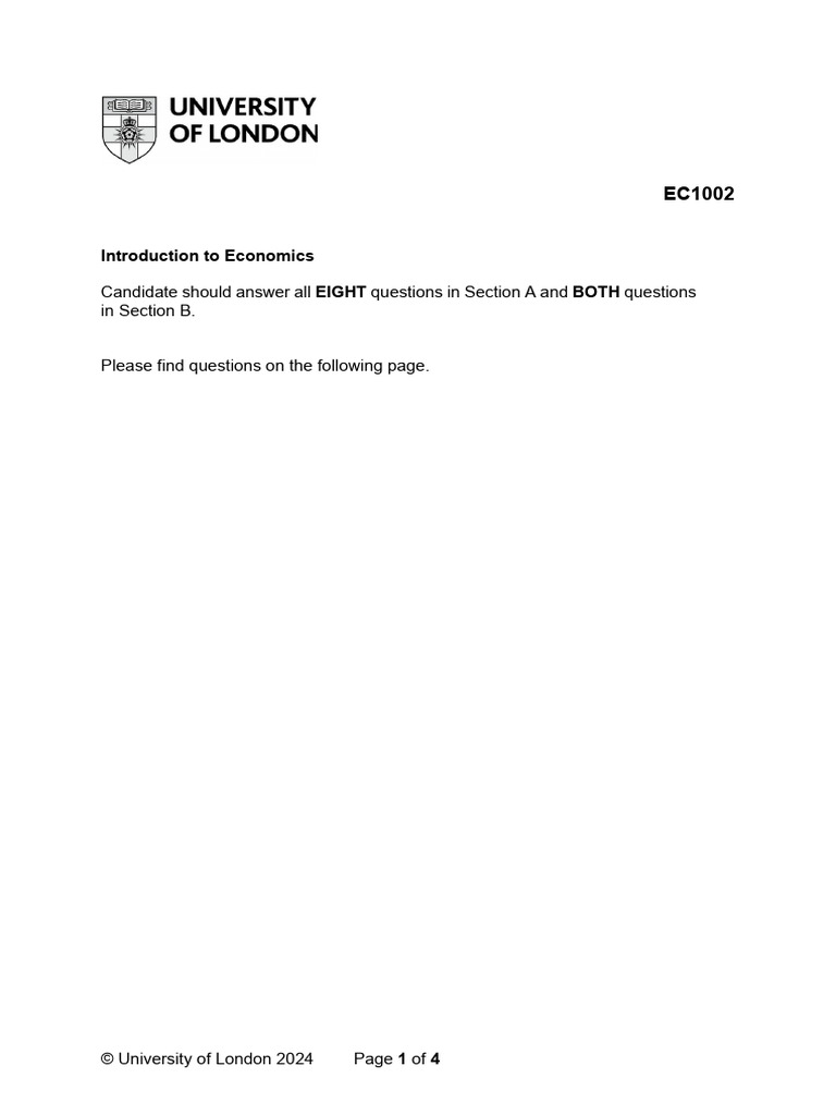 EC1002 ZB Exam Paper (May 2024) | PDF | Economic Equilibrium | Finance ...