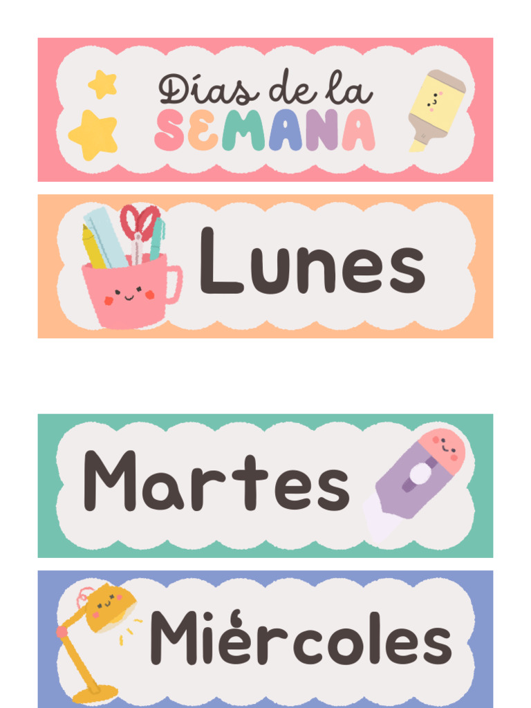 Tartjetas Educativas Días de La Semana | PDF
