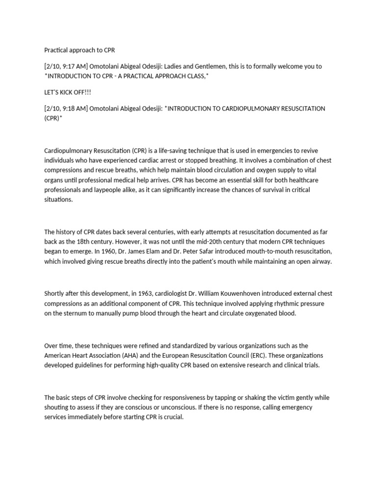 Practical Approach To CPR | PDF