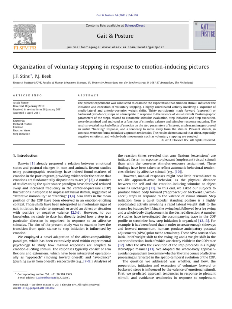 Organization of Voluntary Stepping in Response To Emotion-Inducing ...