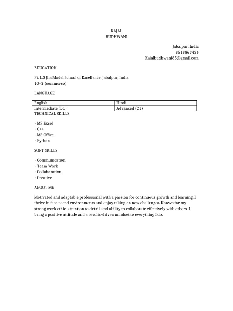 Resume Kajal Budhwani | PDF