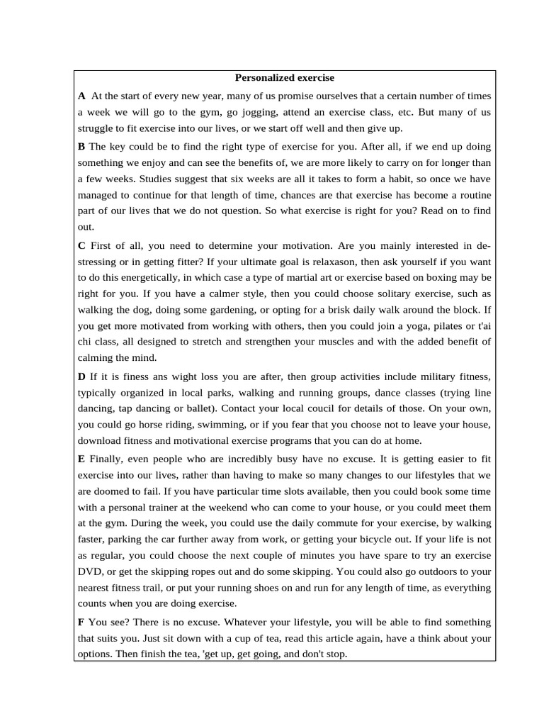 Personalized Exercise | PDF