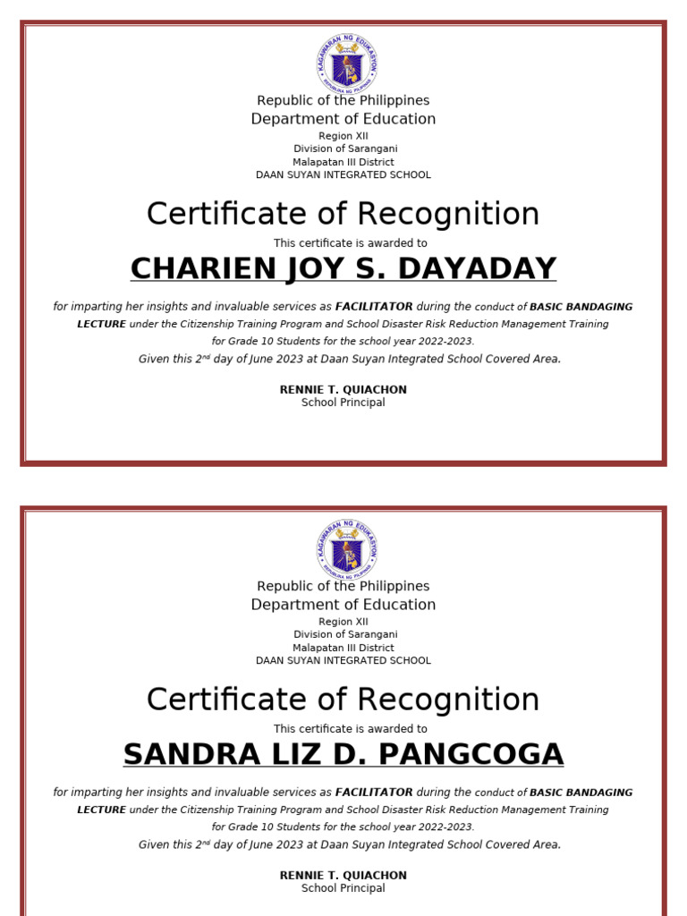 JUNE 2 DepEdTemplate - CertificateOfRecognition - A4Size - TEMP - NO-Signature | PDF