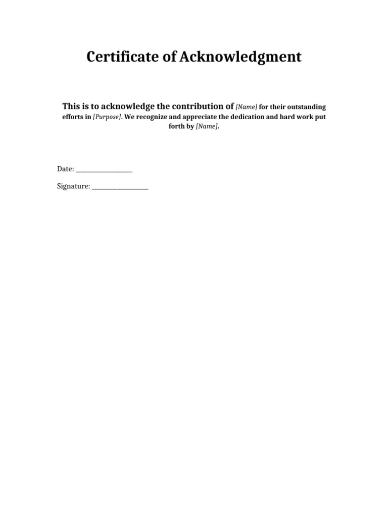 Acknowledgment Certificate Template | PDF