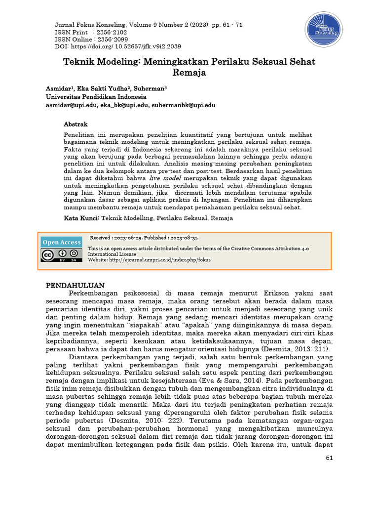 Teknik Modeling Untuk Meningkatkan Perilaku Seksual Sehat Remaja | PDF