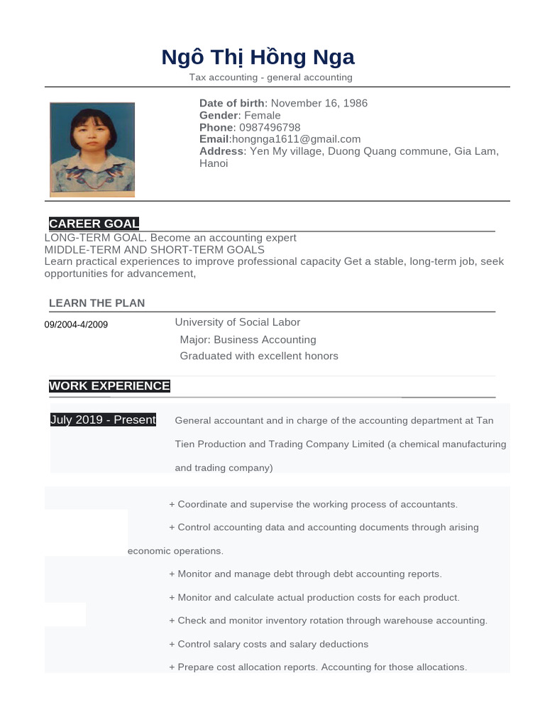 CV Ngo Thi Hong Nga | PDF