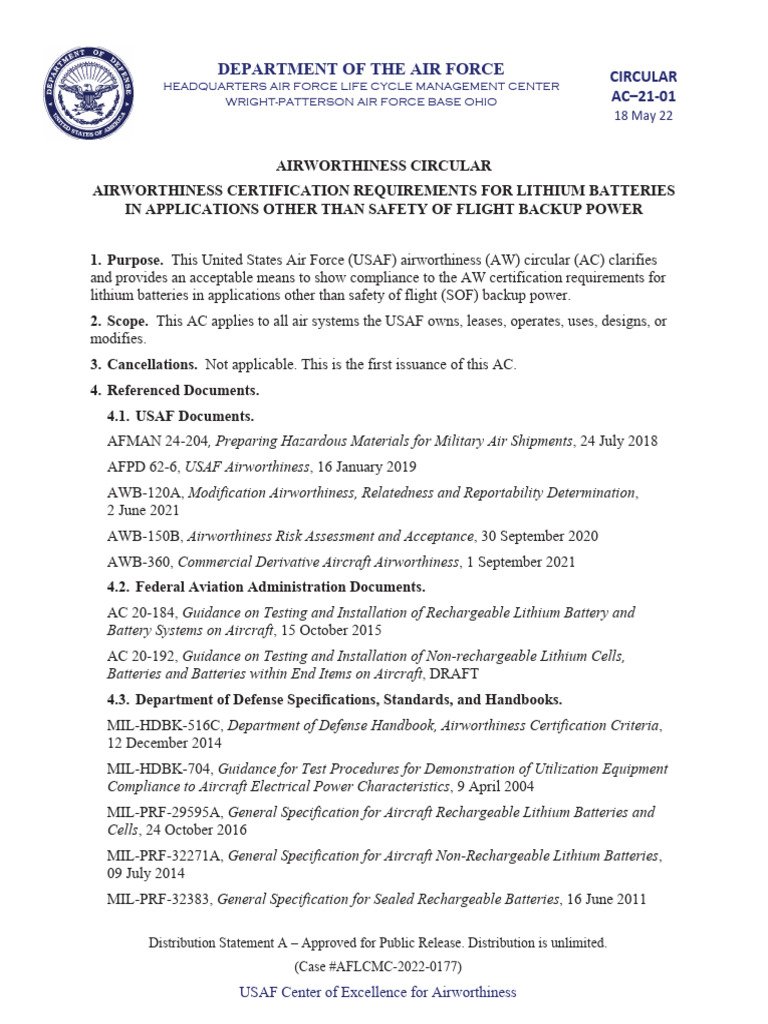 AC 21 01 AW Certification Requirements For Lithium Batteries 13jun22 | PDF