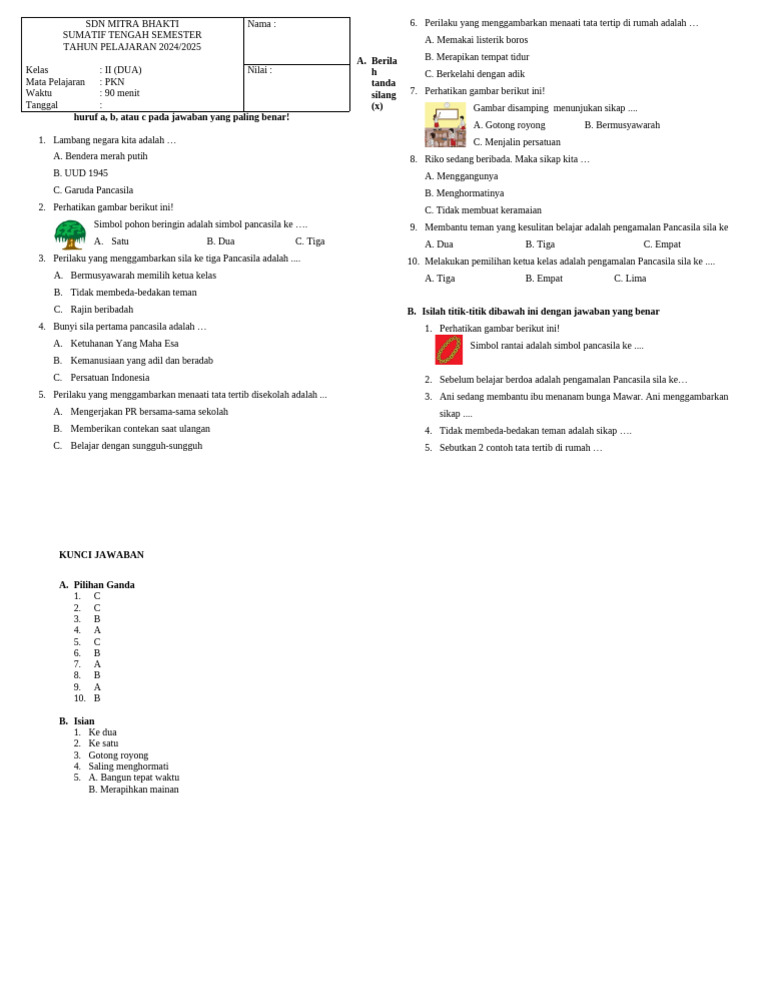 Soal STS 1 PPKN Kelas 2 | PDF