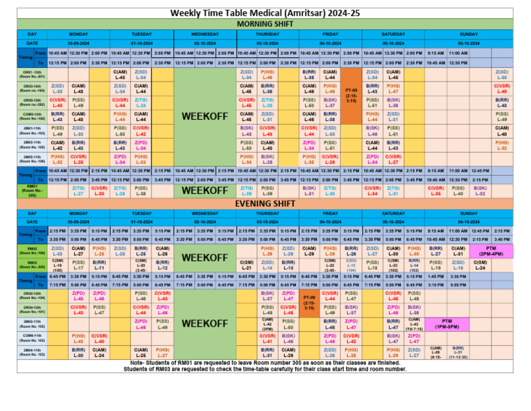 Medical Time Table 30 Sep 2024 To 06 Oct 2024 | PDF