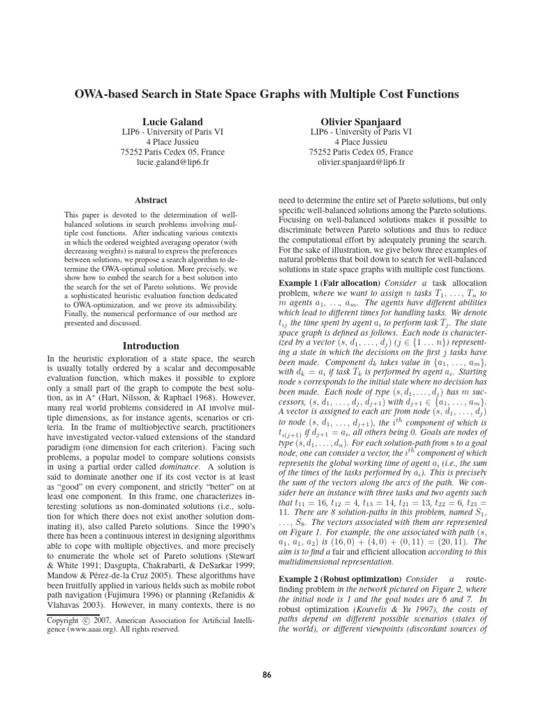 OWA-based Search in State Space Graphs With Multiple Cost Functions | PDF