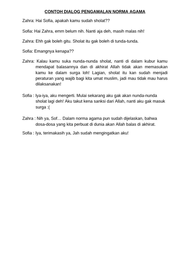 Contoh Dialog Pengamalan Norma Agama | PDF