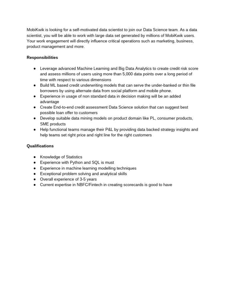 JD - Data Scientist | PDF