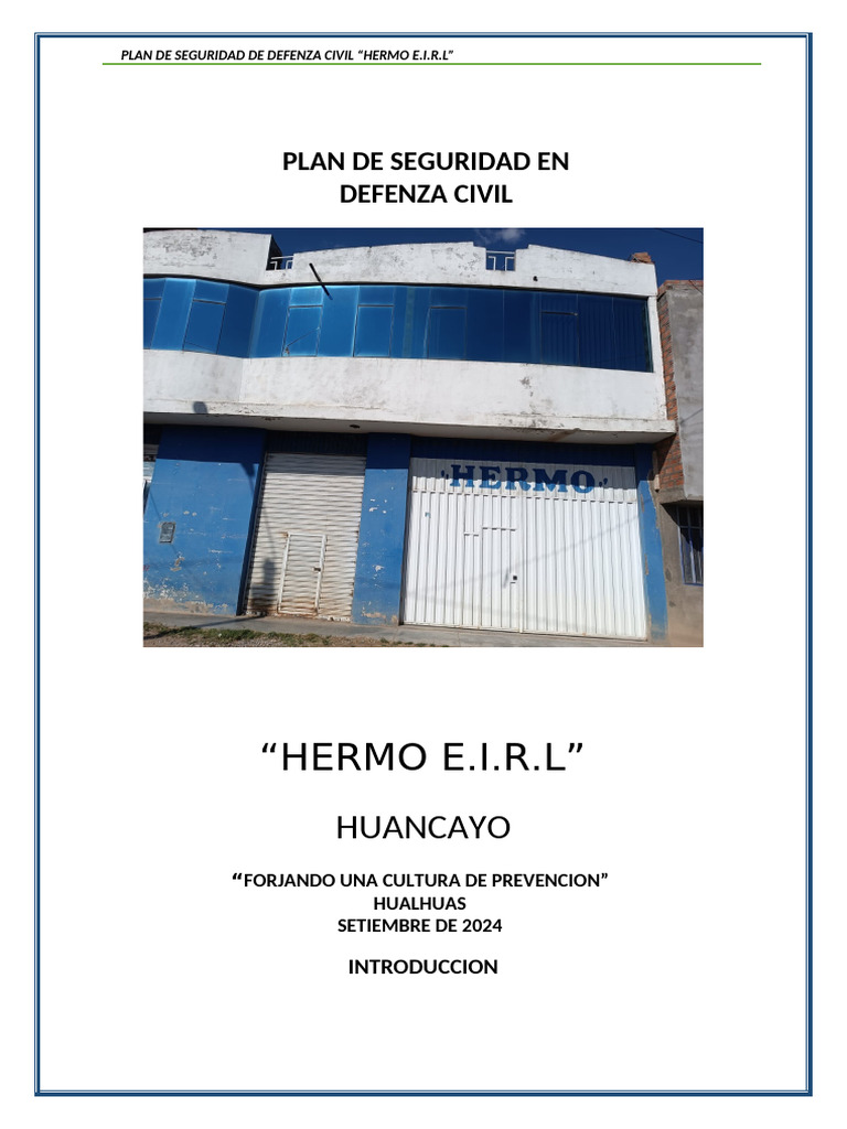 Plan de Contingencia de Hermo E.I.R.L Hualhuas | PDF