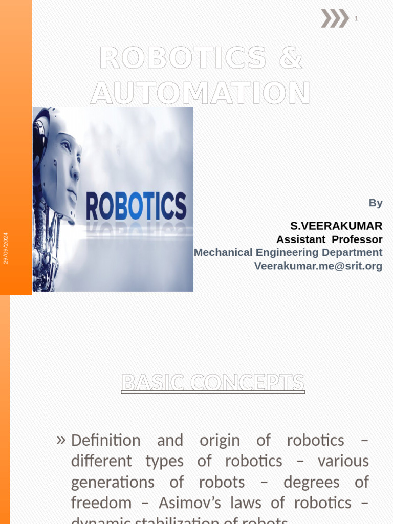 Robotics - Lecture 1 - 042139 | PDF