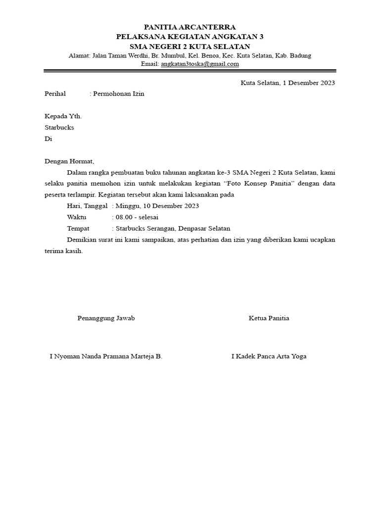 Surat Ijin Starbucks | PDF